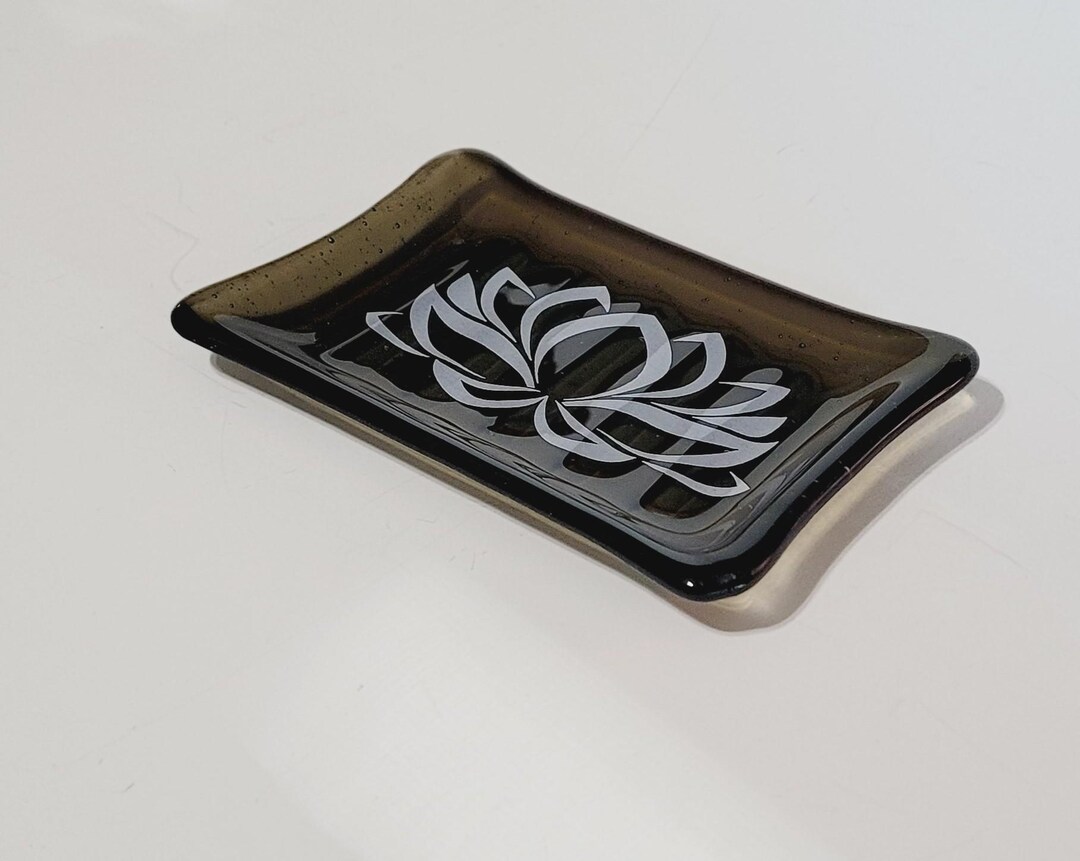 Smokey Gray Lotus Flower Patterned Soap Dish/ Fused Glass - Etsy