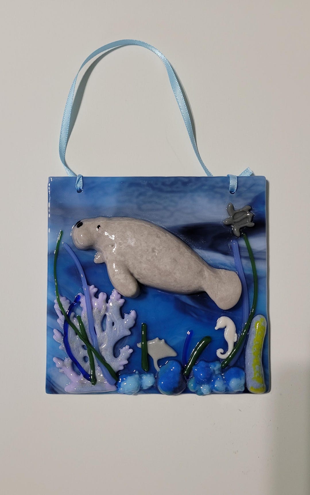 Small Manatee Ocean Scene Suncatcher / Fused Glass - Etsy