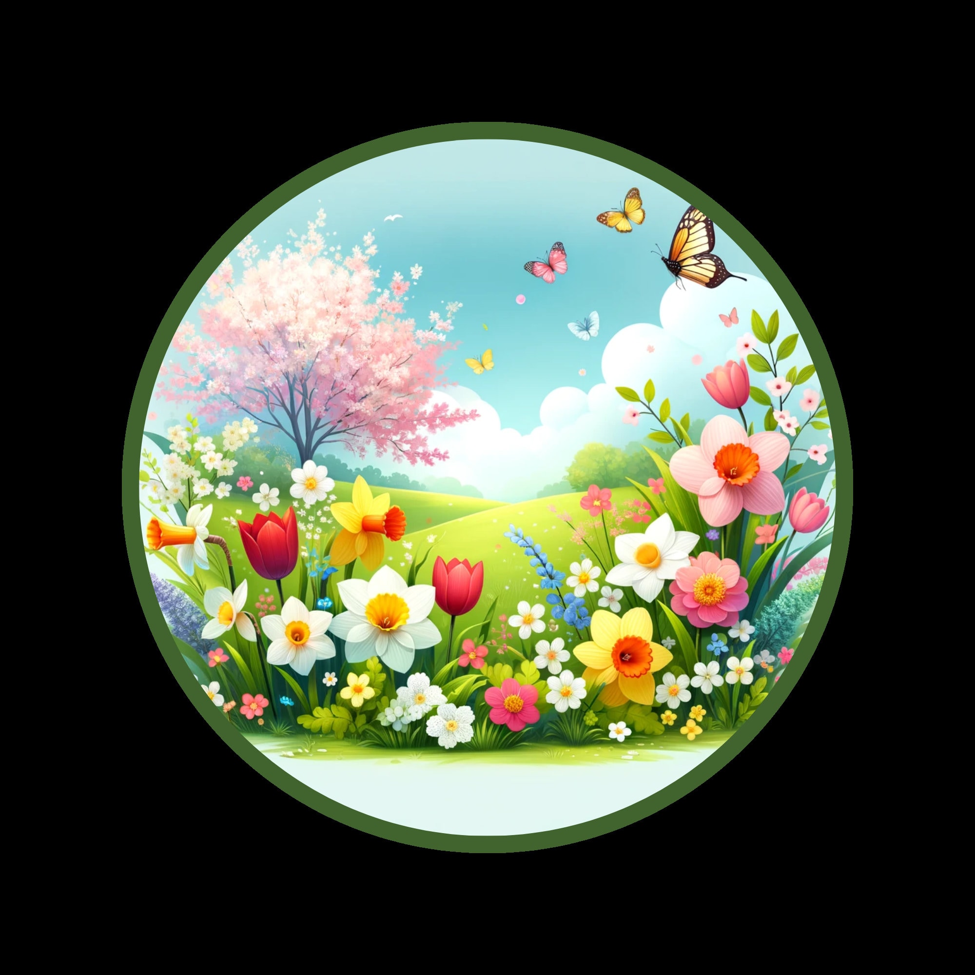 Spring Time Scene With Butterflies, Flowers Decorative Metal Sign for ...