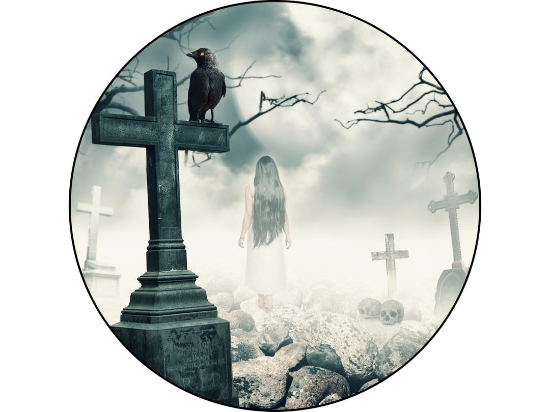 Creepy Graveyard Ghost Metal Sign - Gothic Halloween Decor - Spooky ...