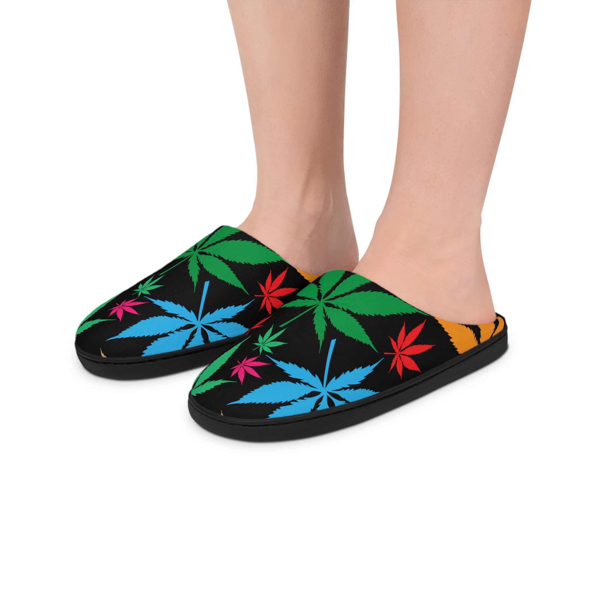 Women's Indoor Slippers Marijuana Stoner Colorful - Etsy