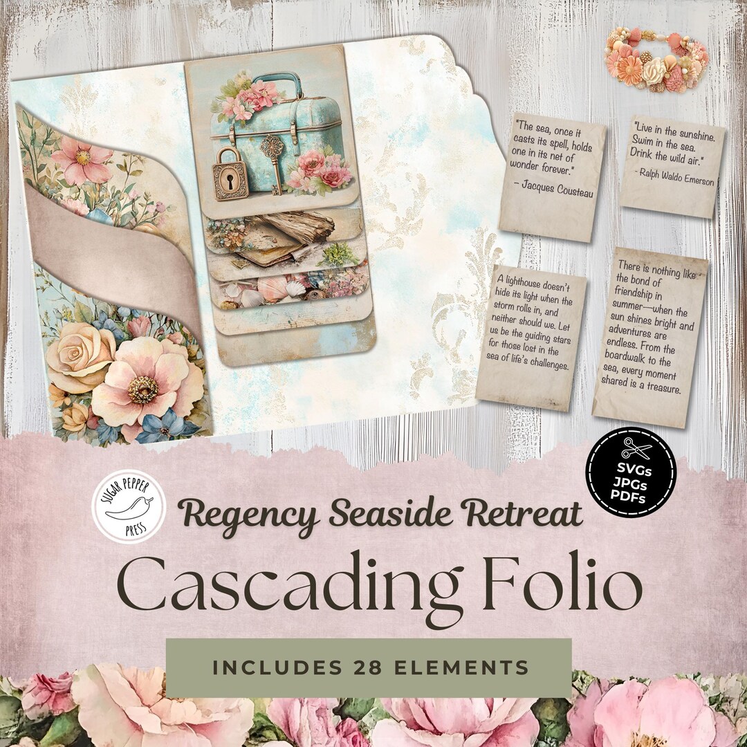 Regency Seaside Retreat Cascading Folio | Nautical Vintage Coastal Scrapbook Junk Journal ...