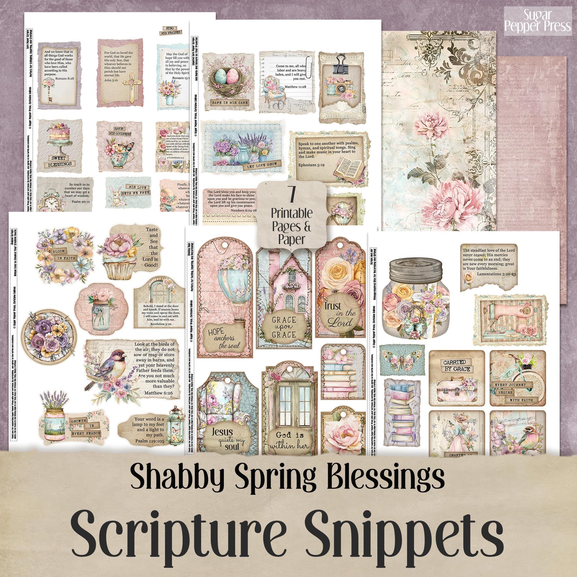 Scripture Scraps Junk Journal Ephemera | Shabby Chic Printable Floral ...