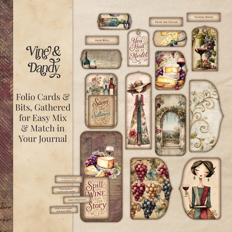 Vintage Wine Junk Journal Kit | 137 Printable Pieces, Ephemera, Cards ...