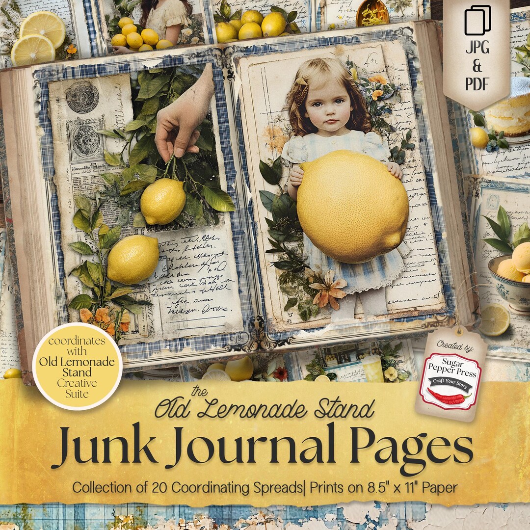 Lemon Junk Journal Pages Vintage Kit | Printable Vintage Paper Collage ...
