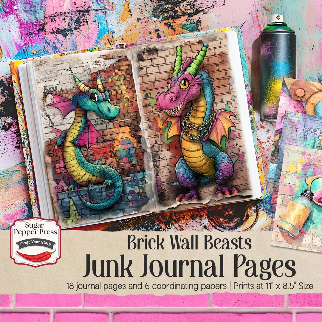 Dragon Graffiti Junk Journal Pages | Printable Scrapbook Paper (digital ...