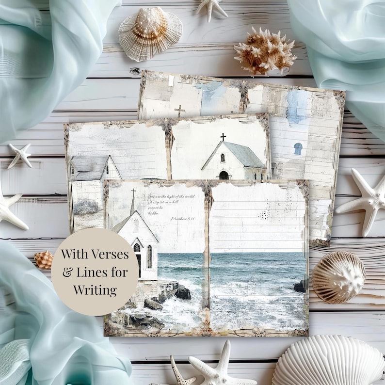 Faith Beach Lined Junk Journal Pages, Coastal Scripture (digital ...