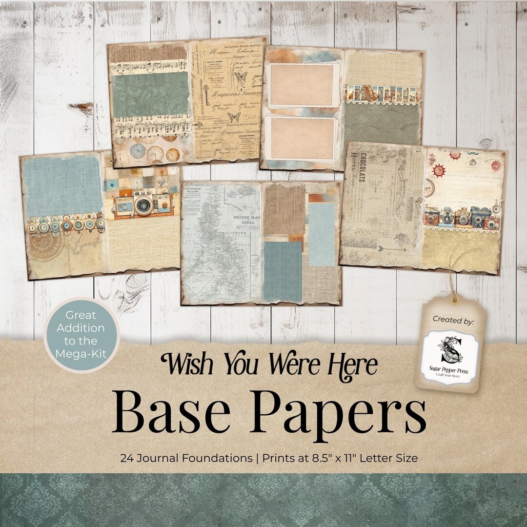 Neutral Retro Travel Junk Journal Base Pages, Background Foundation Papers, Vintage Scrapbooking ...