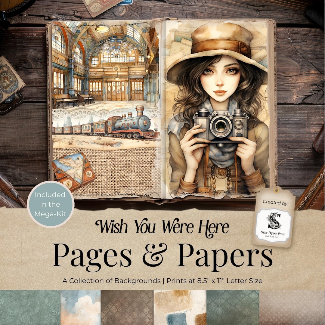 Retro Travel Junk Journal Printable, Pages, Background Papers, Vintage Scrapbooking, Digital ...