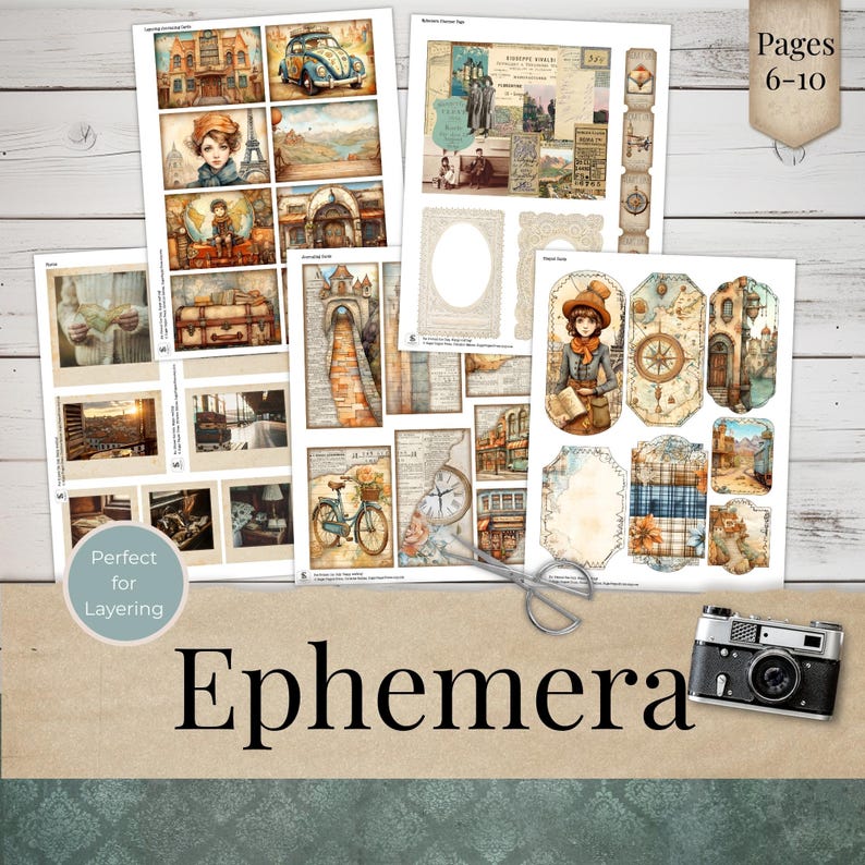 Retro Travel Junk Journal Printable Ephemera, Pockets Folio Journaling Cards, Vintage Ephemera ...