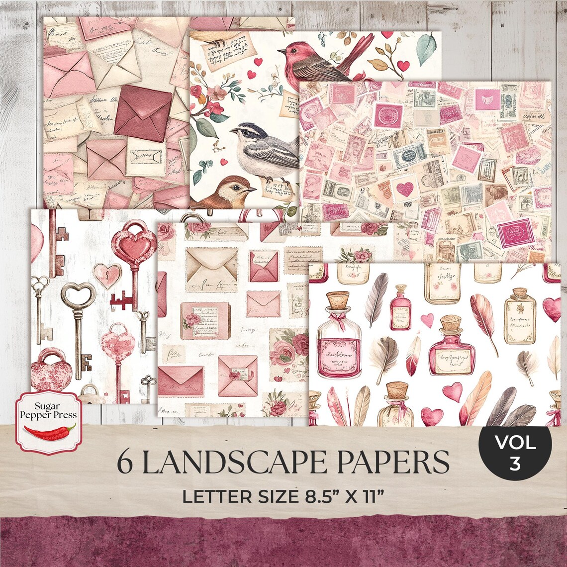 Retro Vintage Style Printable Valentine Junk Journal Paper, Vintage ...