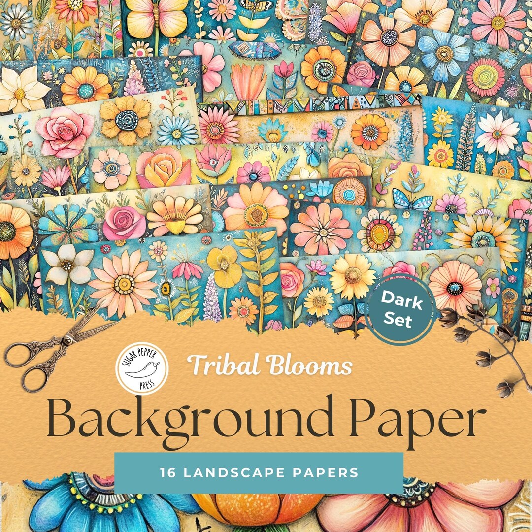 Wildflower Boho Tribal Blooms Background Papers Dark | Pink Blue Purple ...