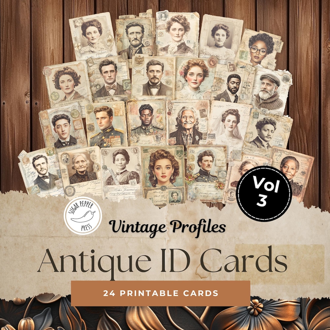 Vintage Profiles Antique ID Cards Vol 3 | 24 Printable Antique ID Cards ...