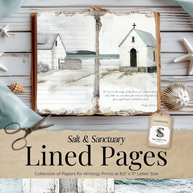 Faith Beach Lined Junk Journal Pages, Coastal Scripture (digital ...