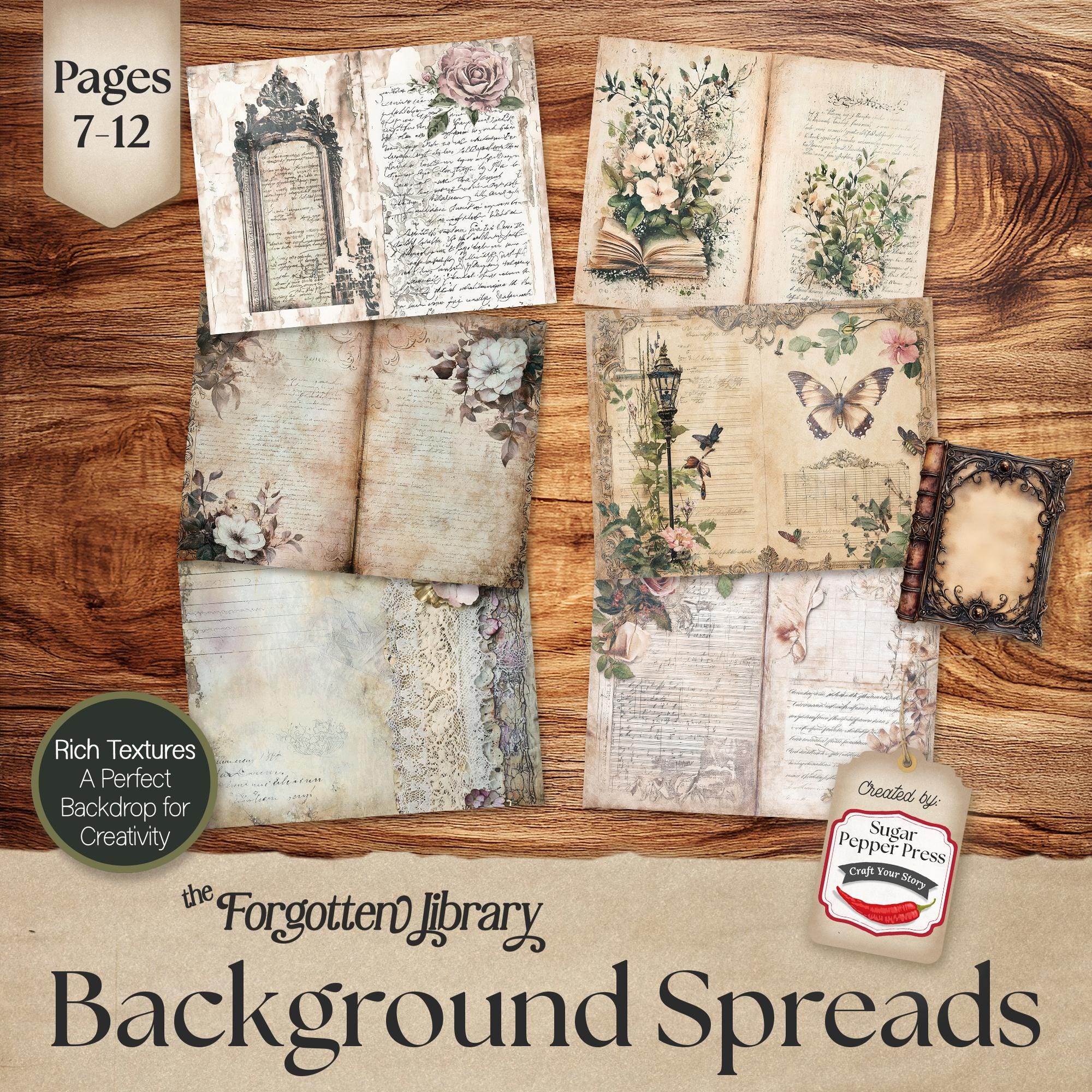 Library Junk Journal Printable Papers, Vintage Book Backgrounds ...