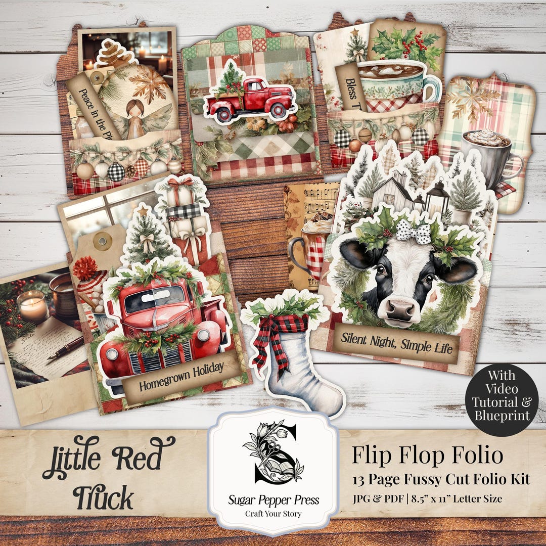 Christmas Red Truck Flip Flop Folio Kit | Shabby Chic Farmhouse ...