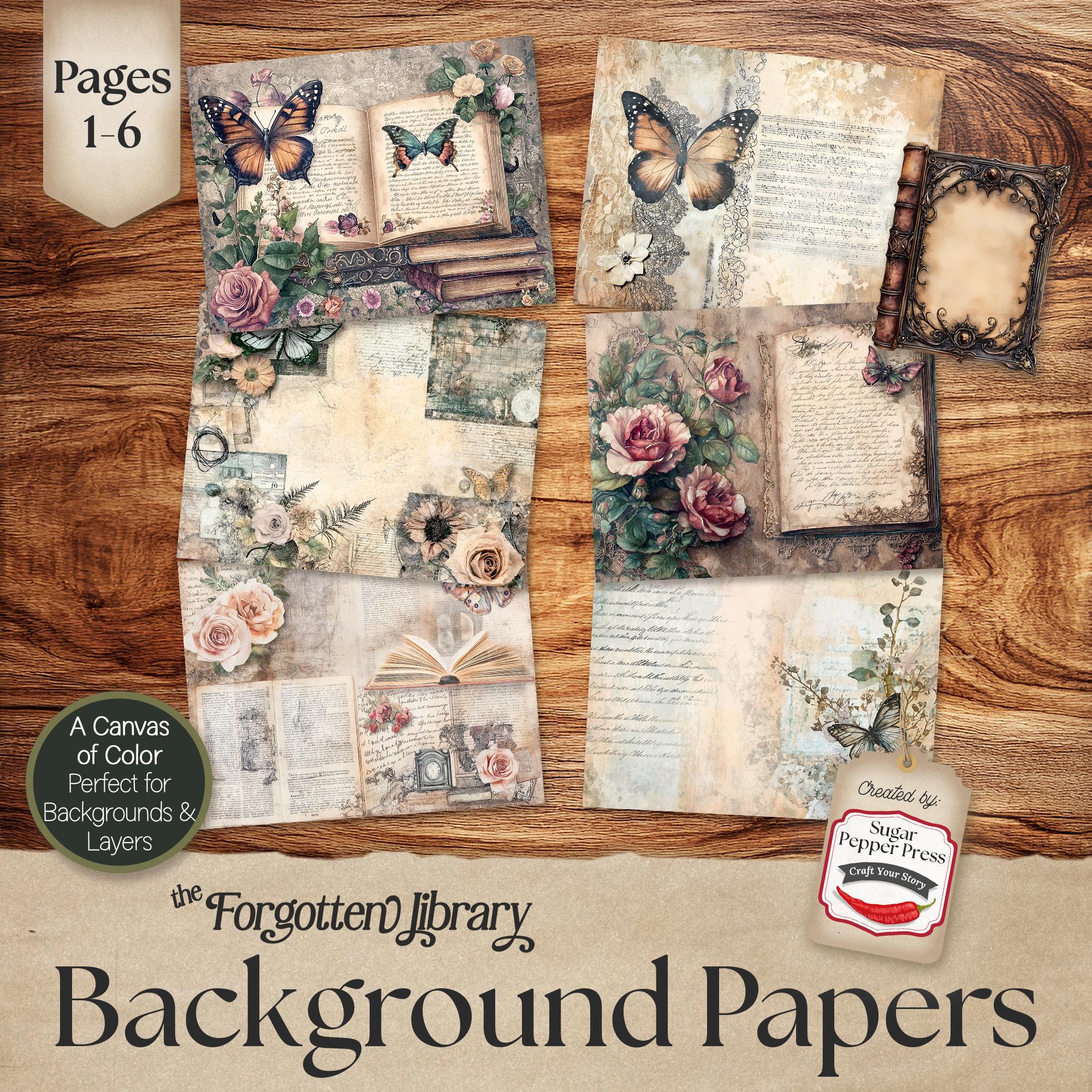 Library Junk Journal Printable Papers, Vintage Book Backgrounds ...