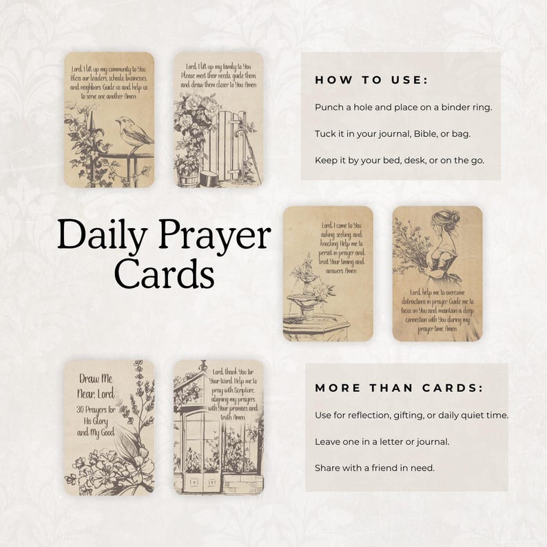 Vintage Christian Faith Daily Prayer Journal Cards, Printable Digital ...