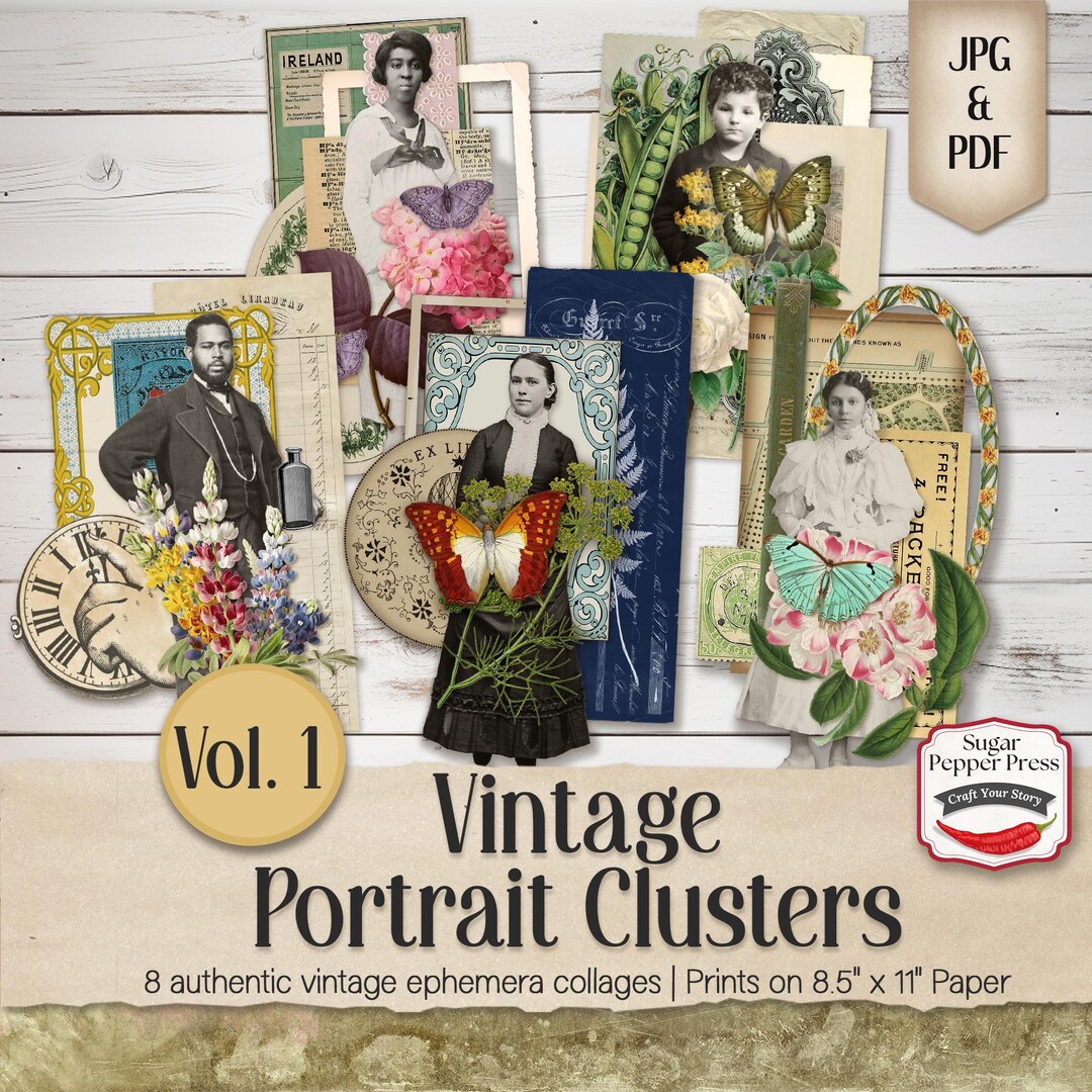 Vintage Portrait Collage Clusters | Found Ephemera JPG, PDF, & Pngs ...