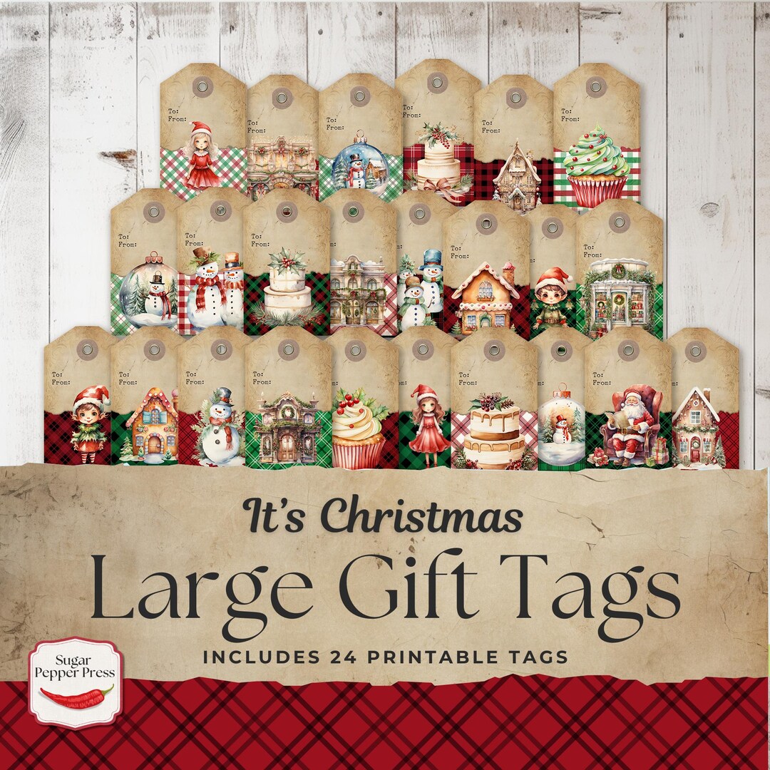 Vintage Christmas Gift Tags | Santa, Snowmen, Cupcakes (PDF, JPG, PNG ...
