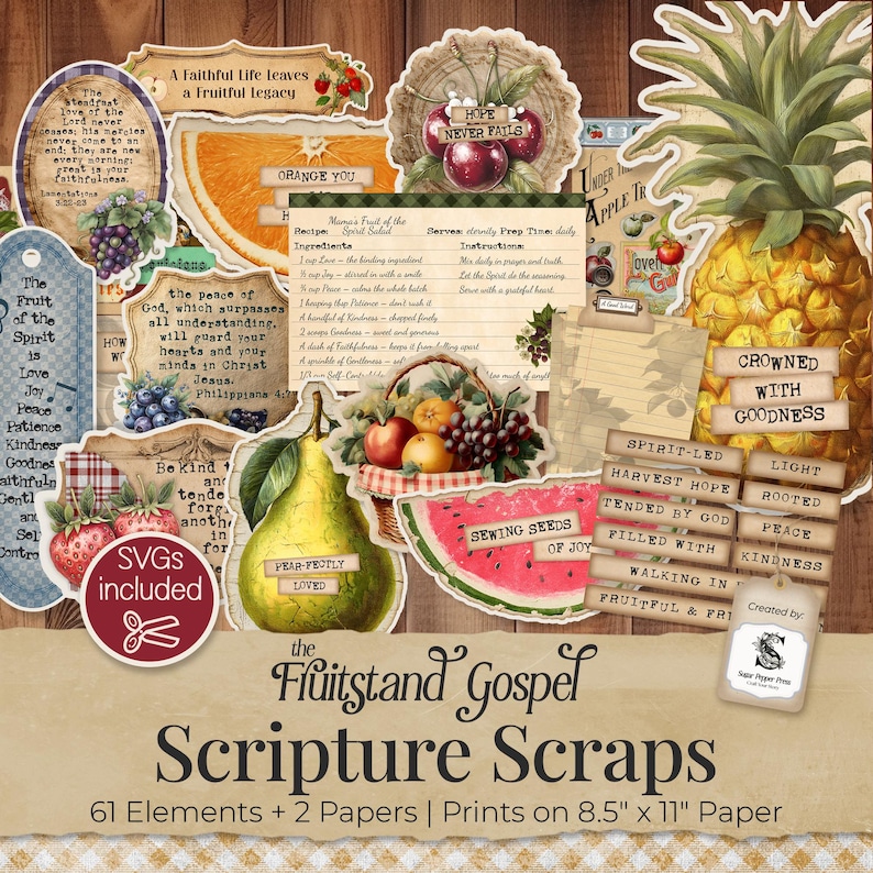 Scripture Scraps Junk Journal Ephemera | Fruit of the Spirit Printable ...