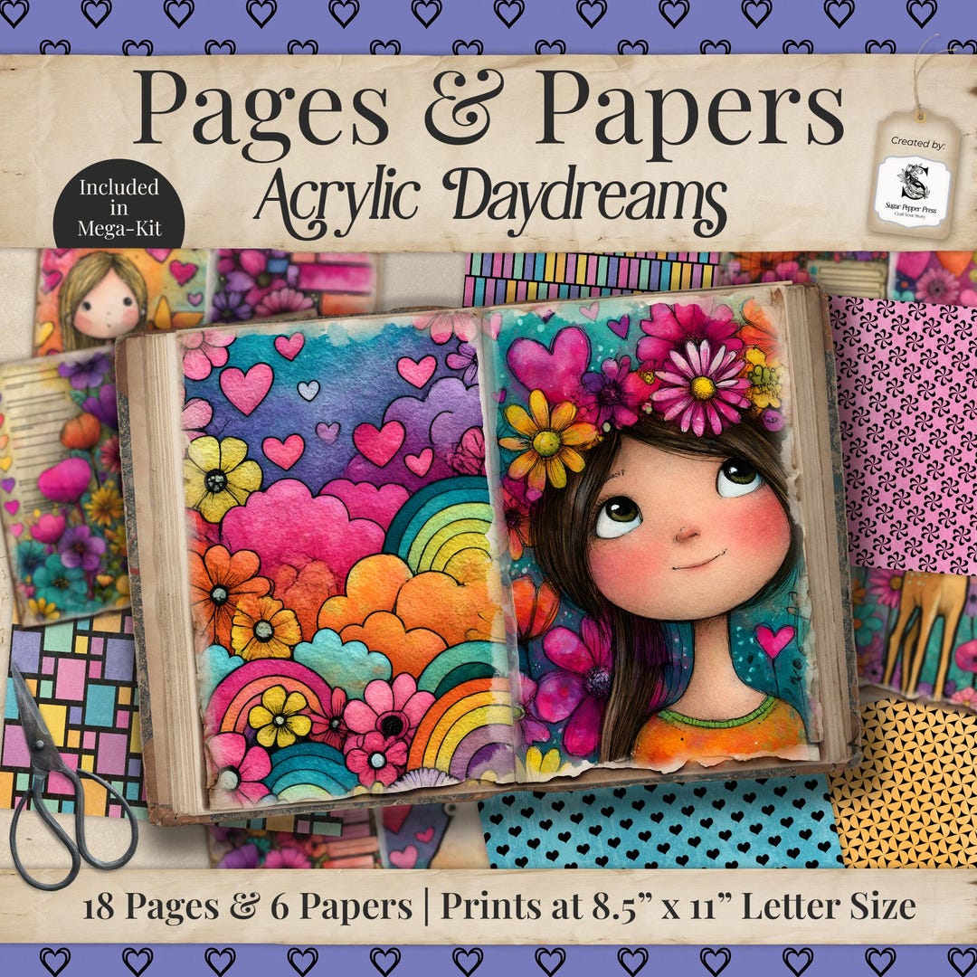 Colorful Junk Journal Pages, Printable Scrapbook Paper (digital ...