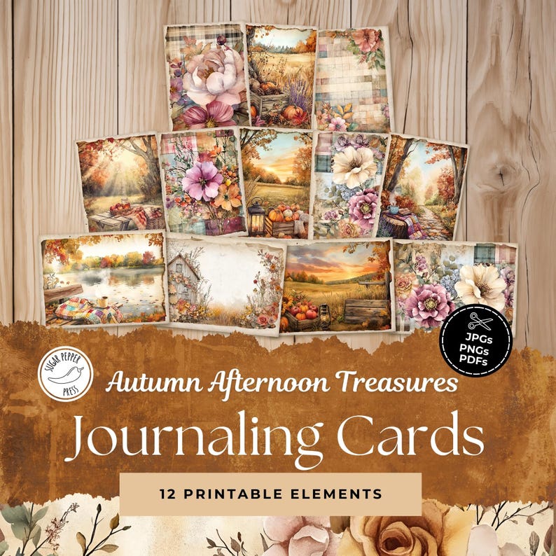 Autumn Afternoon Treasures, 12 Cozy Fall Journaling Cards, Rustic ...