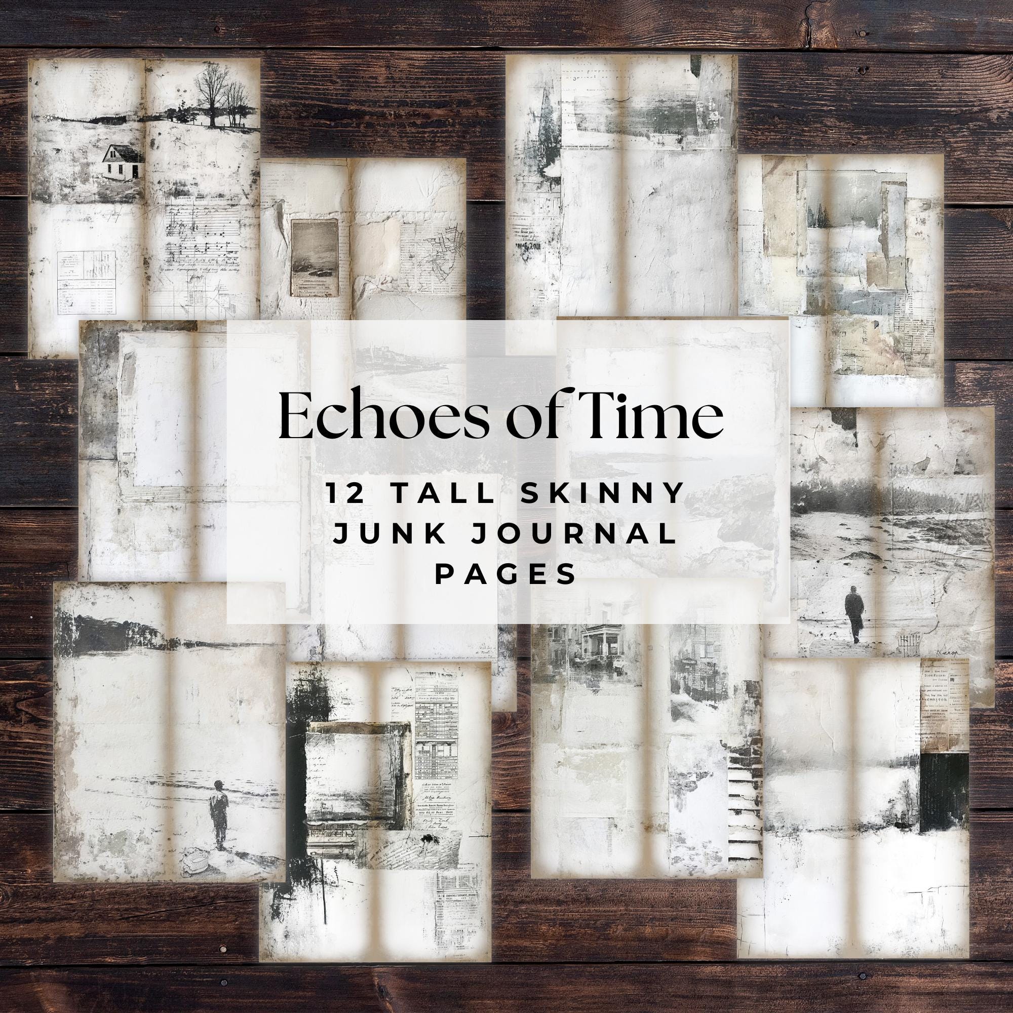 Masculine Tall Skinny Junk Journal Pages, Neutral Black White Printable ...