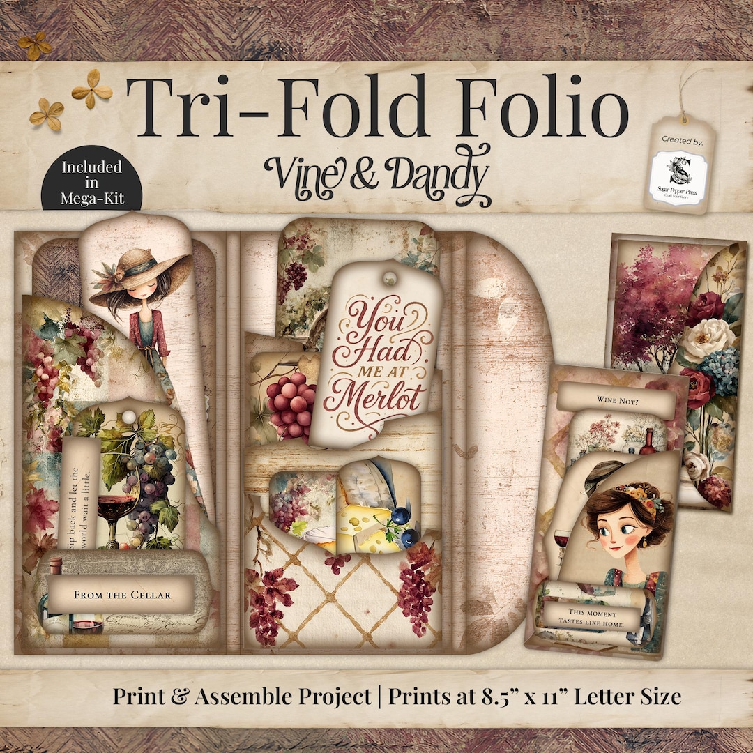 Wine Junk Journal Folio | Printable Tri-fold With Pockets, Tags ...