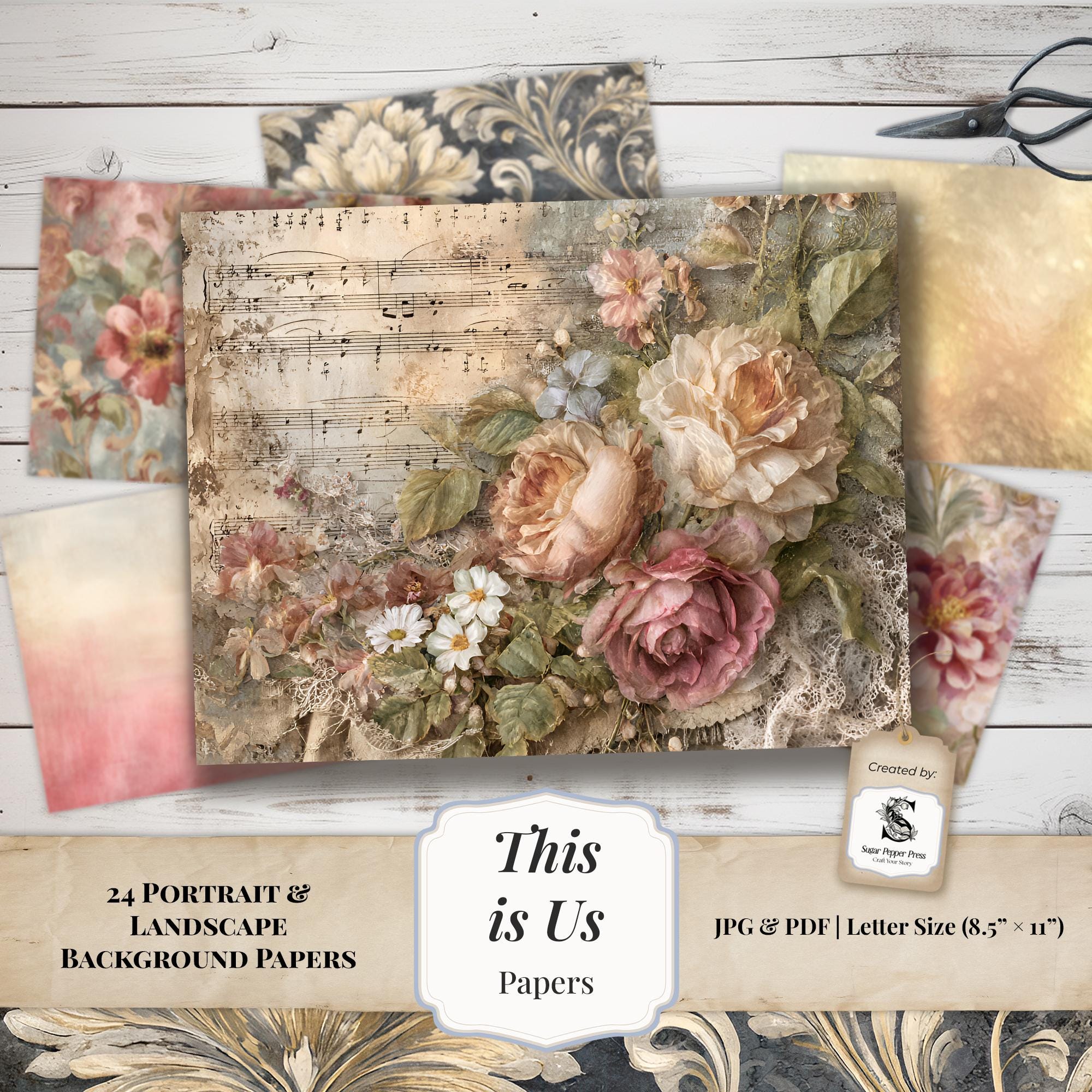 Romantic Printable Background Papers | Junk Journal & Collage Pages for ...