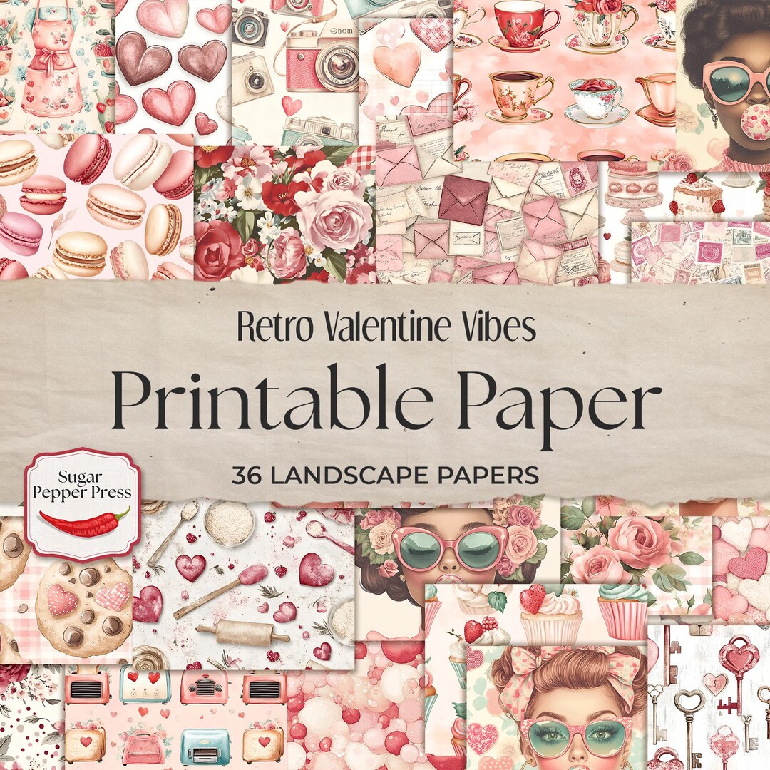 Valentine Junk Journal Kit, Retro Digital Paper Bundle, Vintage ...