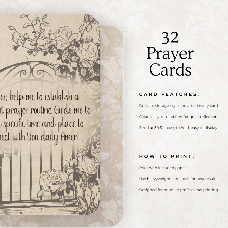 Vintage Christian Faith Daily Prayer Journal Cards, Printable Digital ...