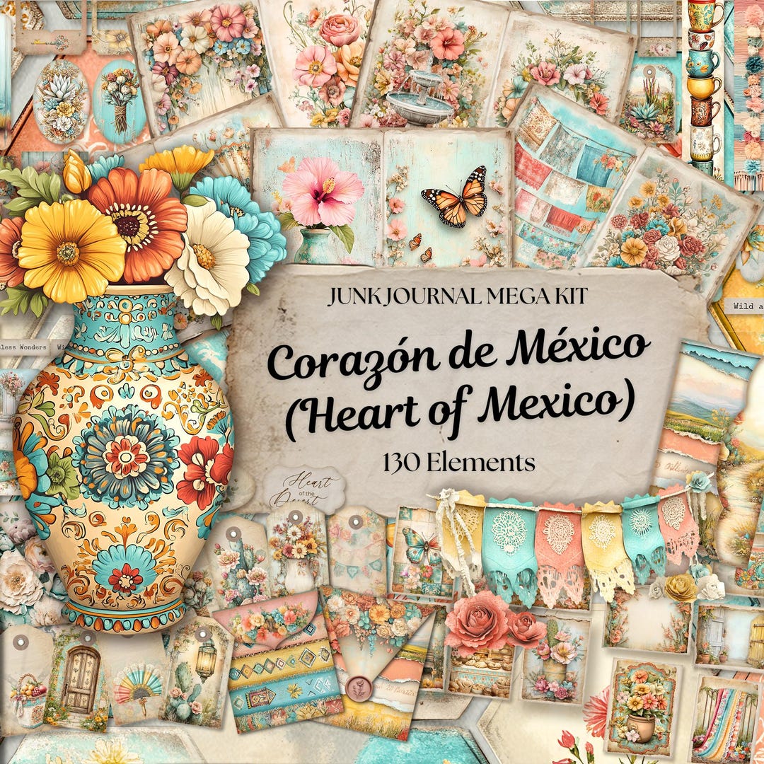Mexican Folk Art Junk Journal Kit | Printable Ephemera, Tags (digital ...