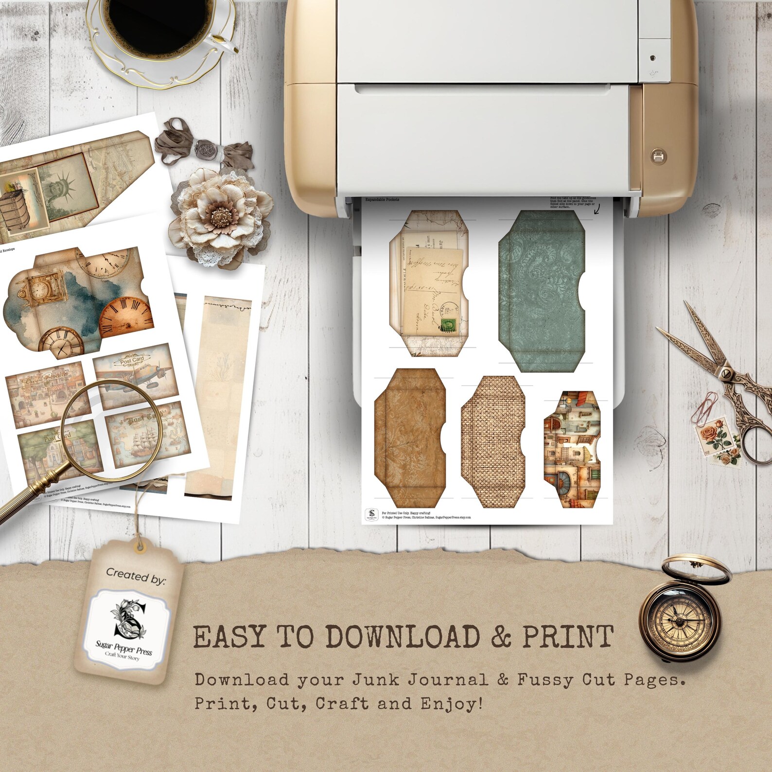 Retro Travel Junk Journal Printable Ephemera, Pockets Folio Journaling Cards, Vintage Ephemera ...