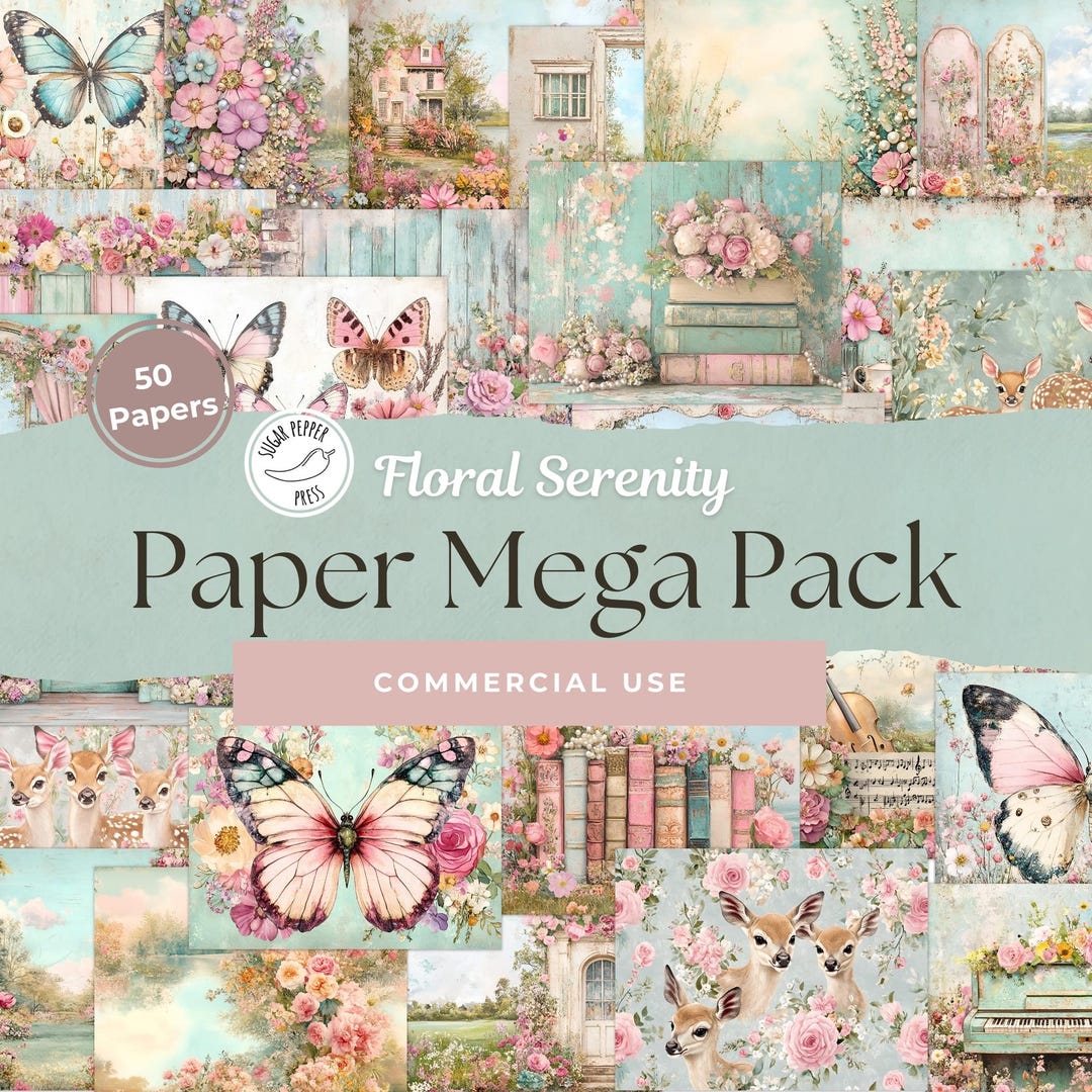 Floral Serenity Mega Paper Pack | 55 Shabby Chic Collage | Cottagecore Vintage Pastel Craft ...