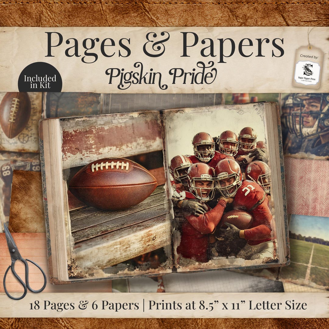 Masculine Junk Journal Pages Papers Kit, Vintage Football Retro High ...