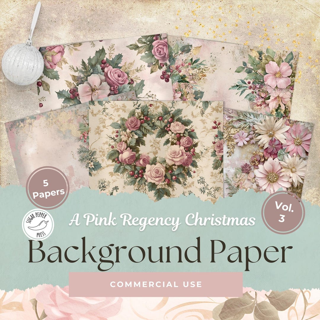 Pink Regency Christmas Background Papers: Elegant Floral Scrapbook Kit ...