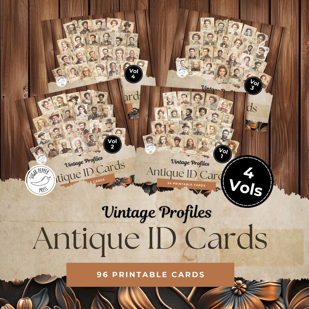 Vintage Profiles Antique ID Card Bundle | 24 Printable Antique ID Cards ...