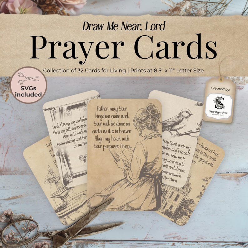 Vintage Christian Faith Daily Prayer Journal Cards, Printable Digital ...