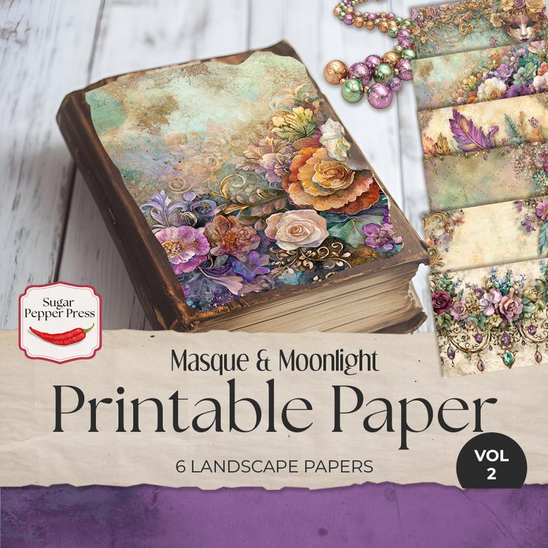 Junk Journal Digital Paper Kit, Mardi Gras Printable, Festive Scrapbook ...