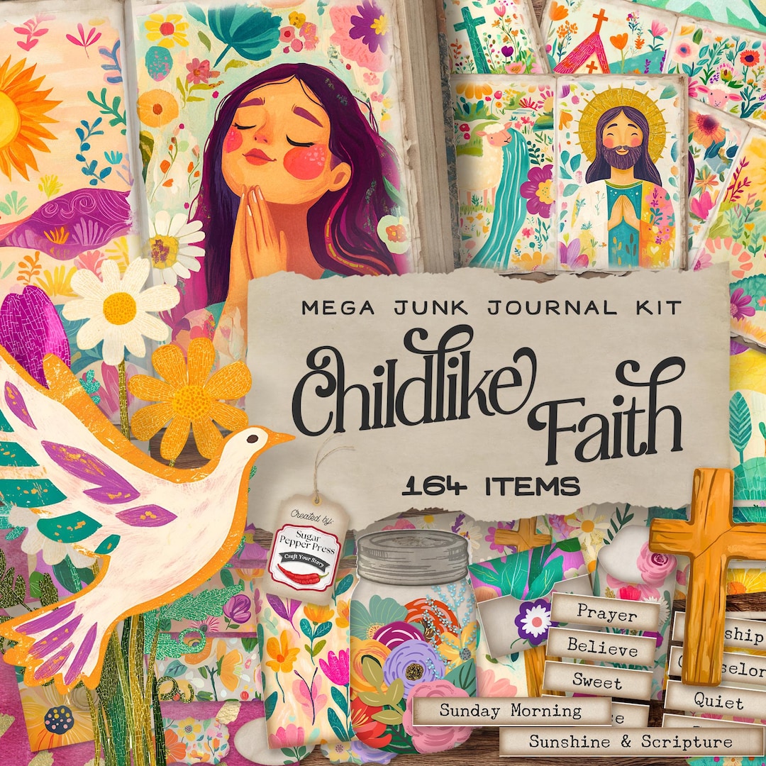 Jesus Junk Journal Mega Kit, Christian Scripture Bright Bible Ephemera ...