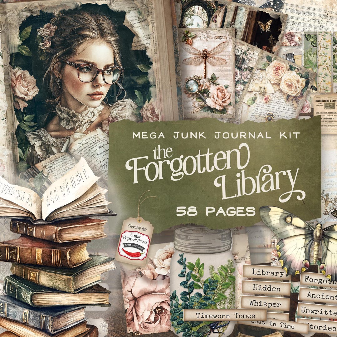 Library Junk Journal Kit, Vintage Ephemera, Book Pages (digital ...