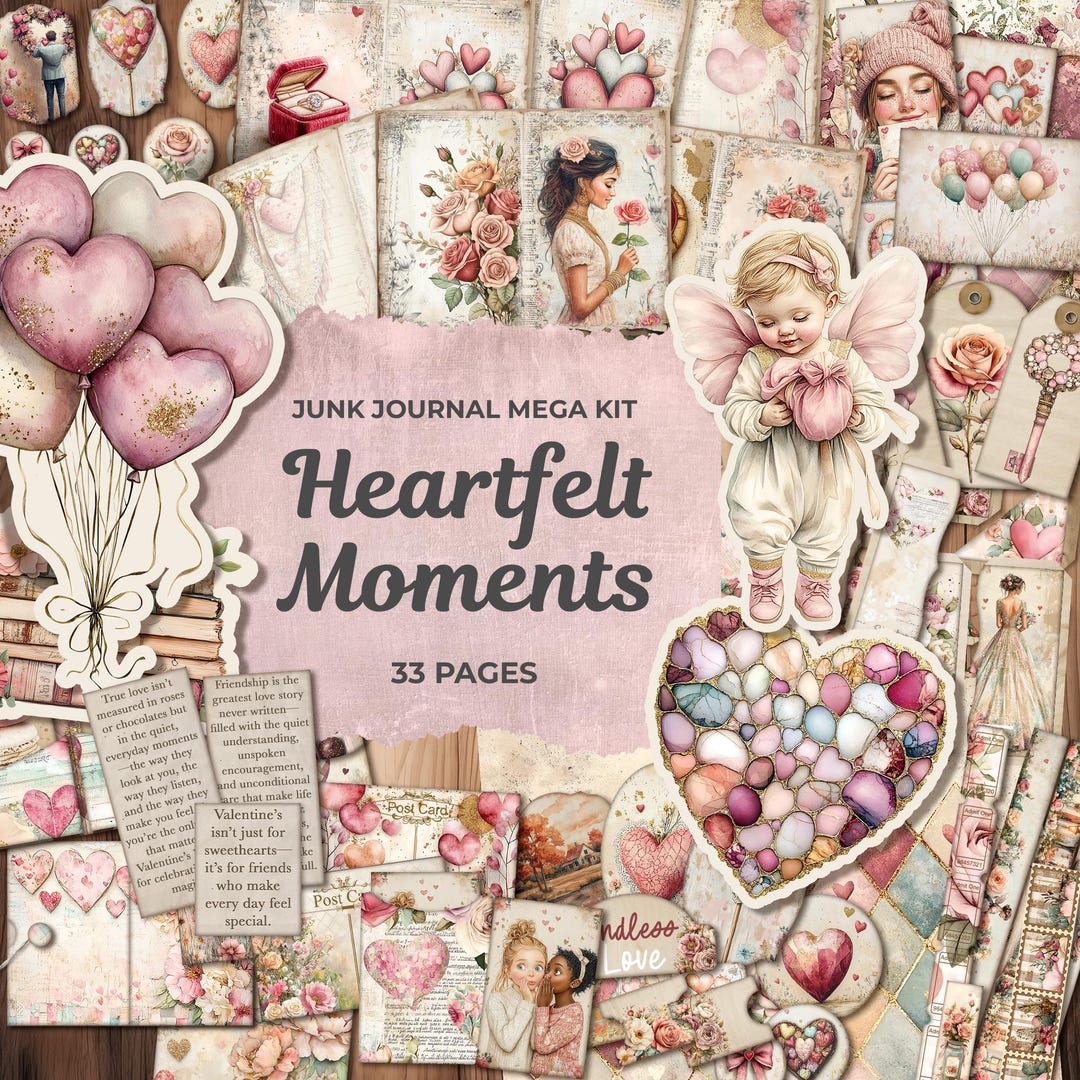 Valentine's Day Junk Journal Kit, Shabby Chic Printable Vintage ...