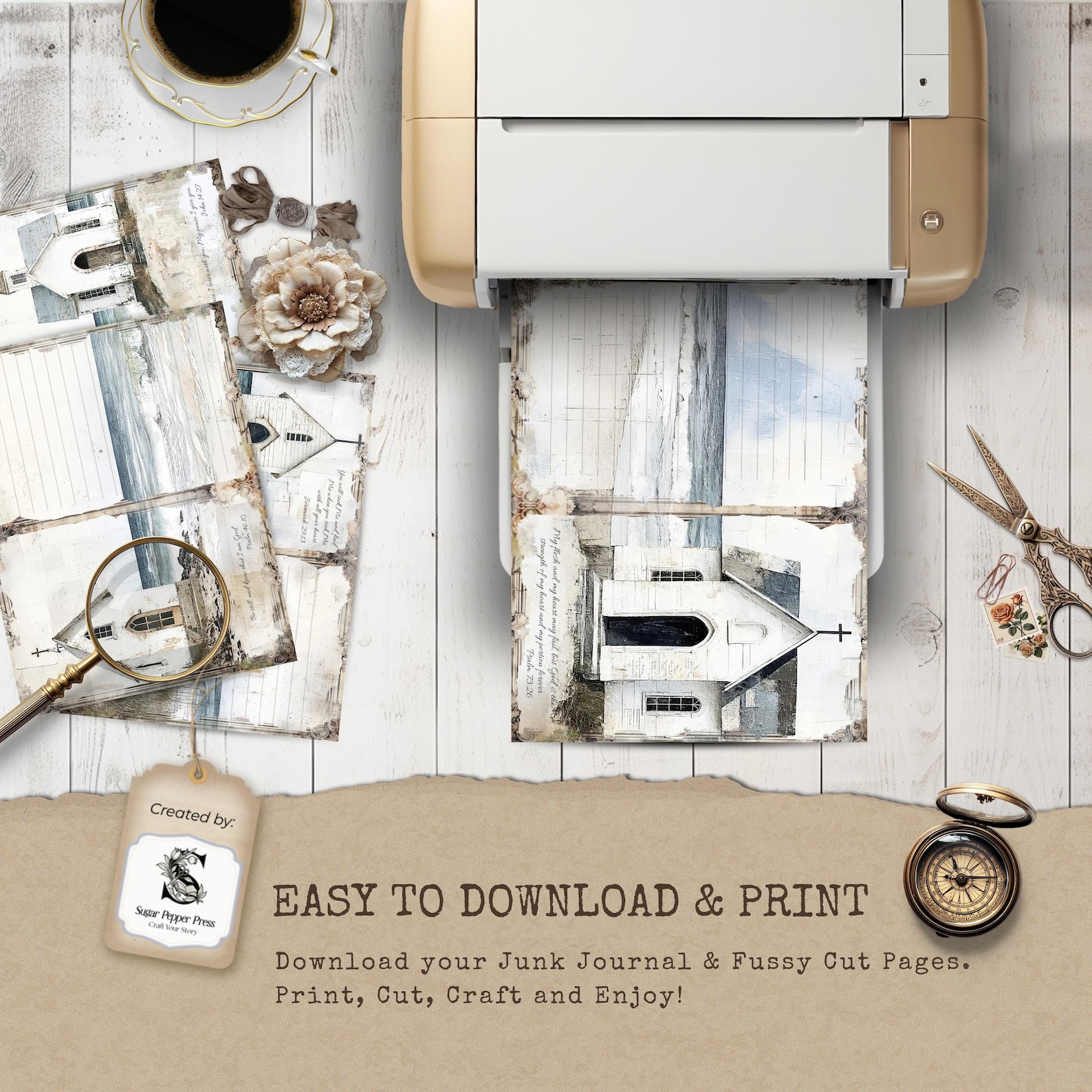Faith Beach Lined Junk Journal Pages, Coastal Scripture (digital ...