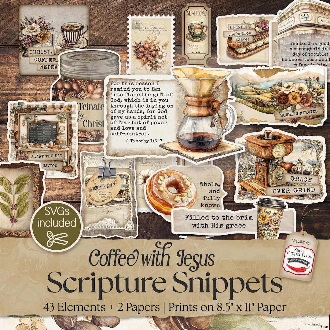 Scripture Scraps Junk Journal Ephemera | Coffee Chic Printable, Jesus ...