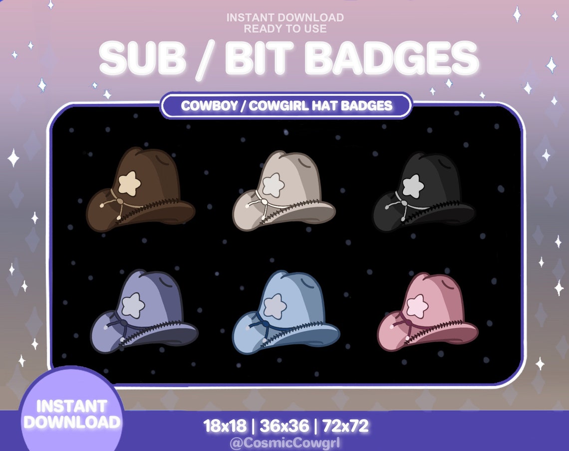 Cowboy Hat Twitch Sub Badge Set / Cowgirl / Hats / Stars / Kawaii ...