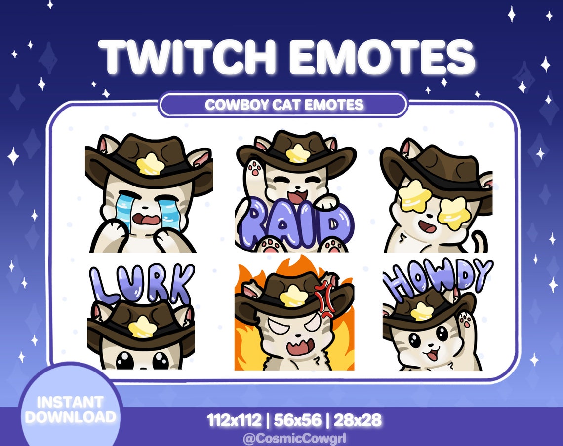 Cowboy Cat Twitch Emotes / Cowgirl / Kitty / White / Cream / Cat ...