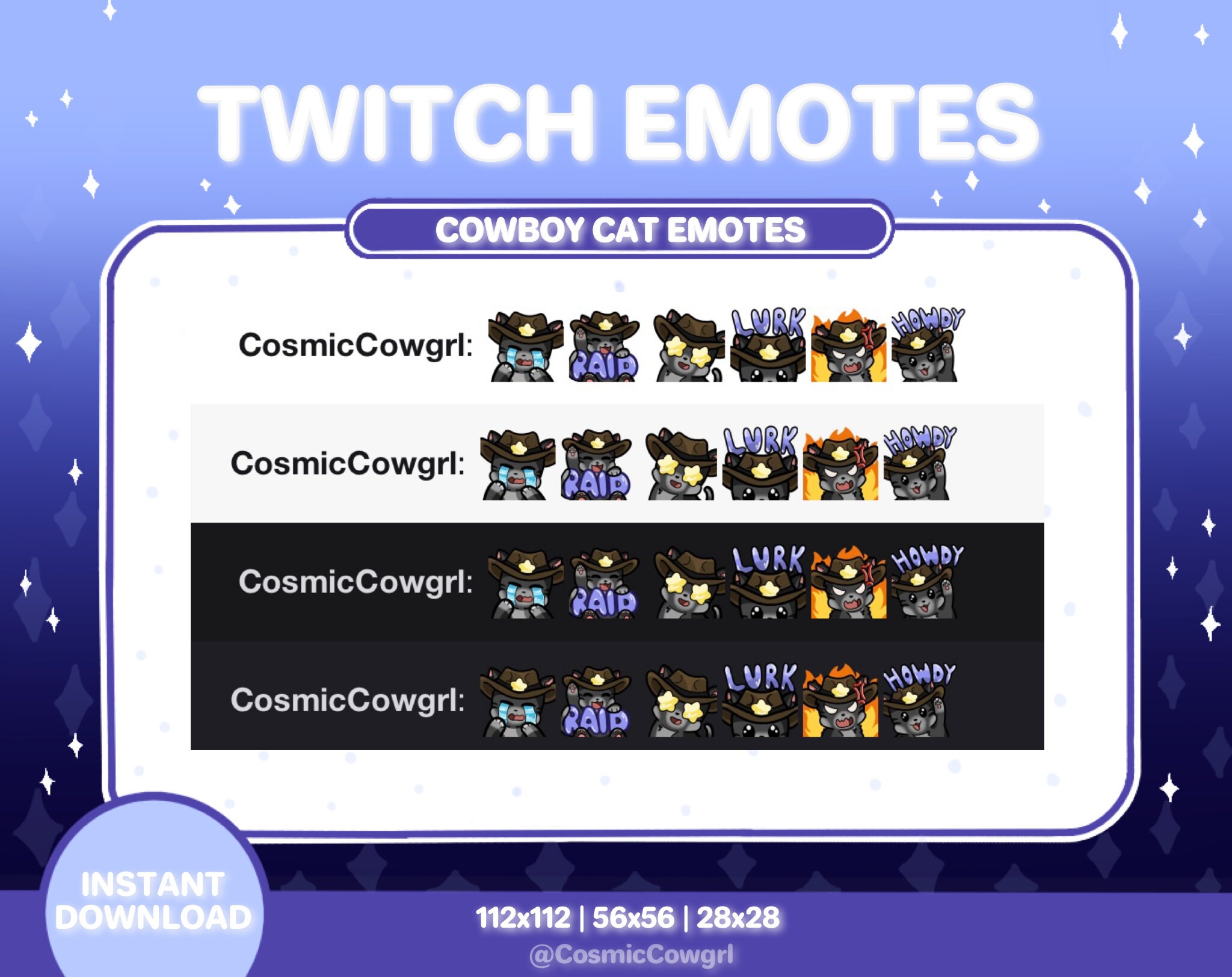 Cowboy Cat Twitch Emotes / Cowgirl / Kitty / Black / Cat / Emote ...
