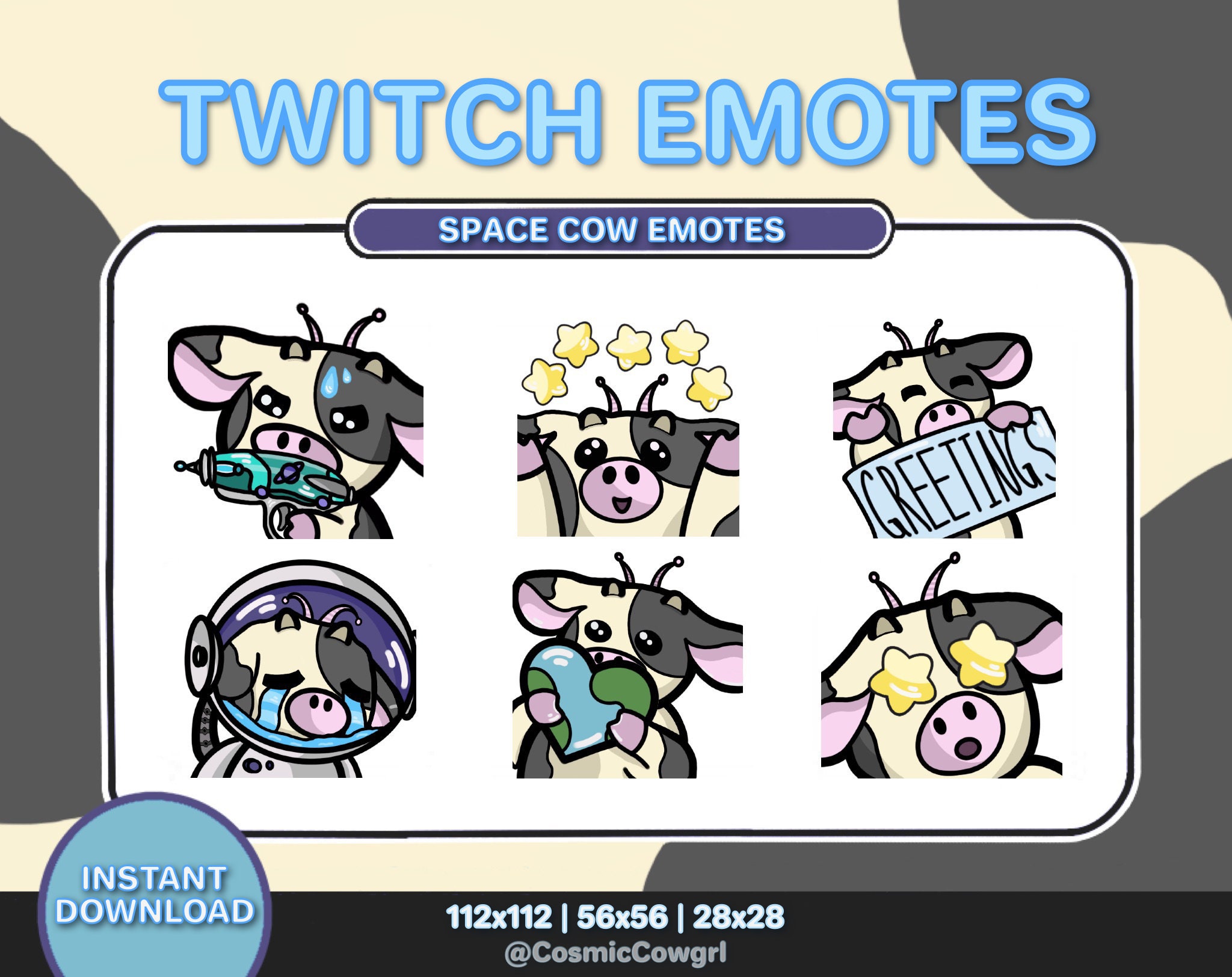 Space Cow Twitch Emotes / Emote Set / Pastel / Stream / Kawaii / Animal ...