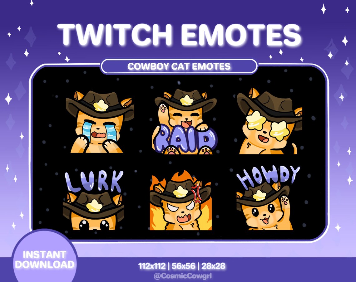 Cowboy Cat Twitch Emotes / Cowgirl / Kitty / Orange / Tabby / Emote ...